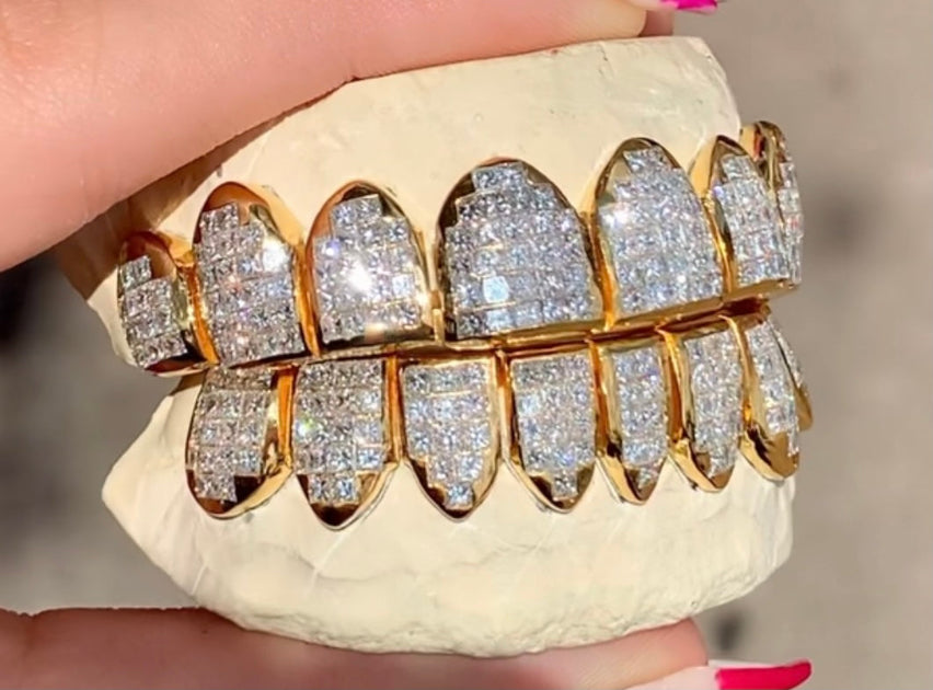Custom VS1 Clarity Invisible Set Princess Cut Diamond Grillz – VVS Grillz