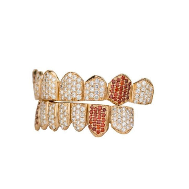 Custom 8 on 8 All Natural Diamond Grillz with Colored Stone Fangs – VVS ...
